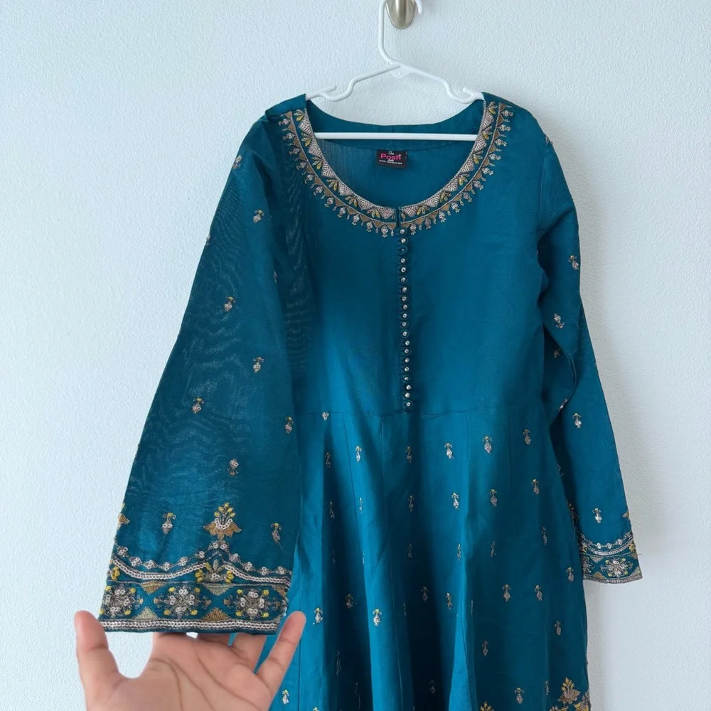 Salwar Kameez | Dresses | Teal Embroidered Sha Posh Dress Girls Size 4 ...